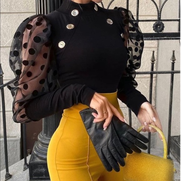 Tops | Dot Mesh Puff Sleeve | Poshmark